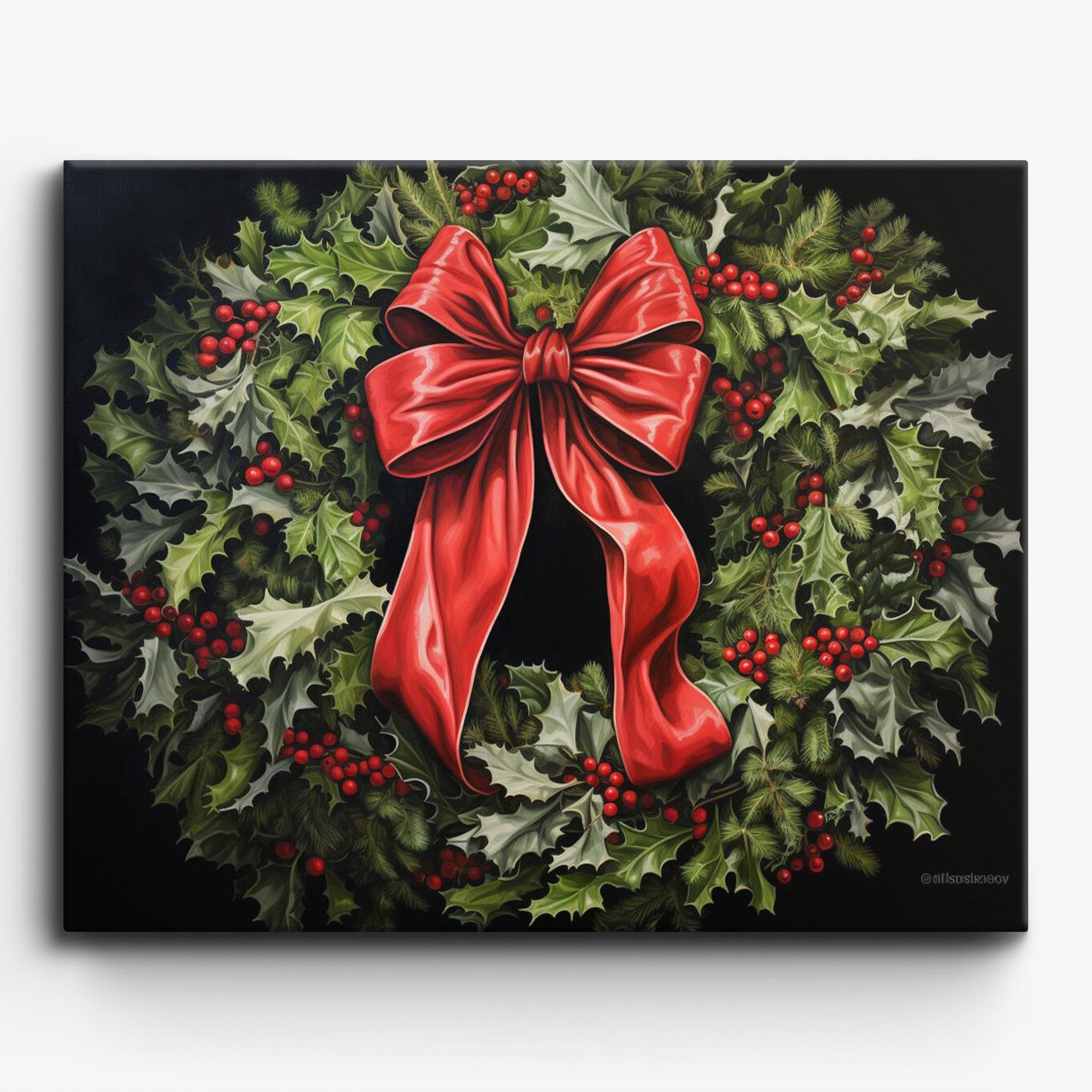 Red Bow Christmas Laurel | Paint by Numbers Kit by Craftoria